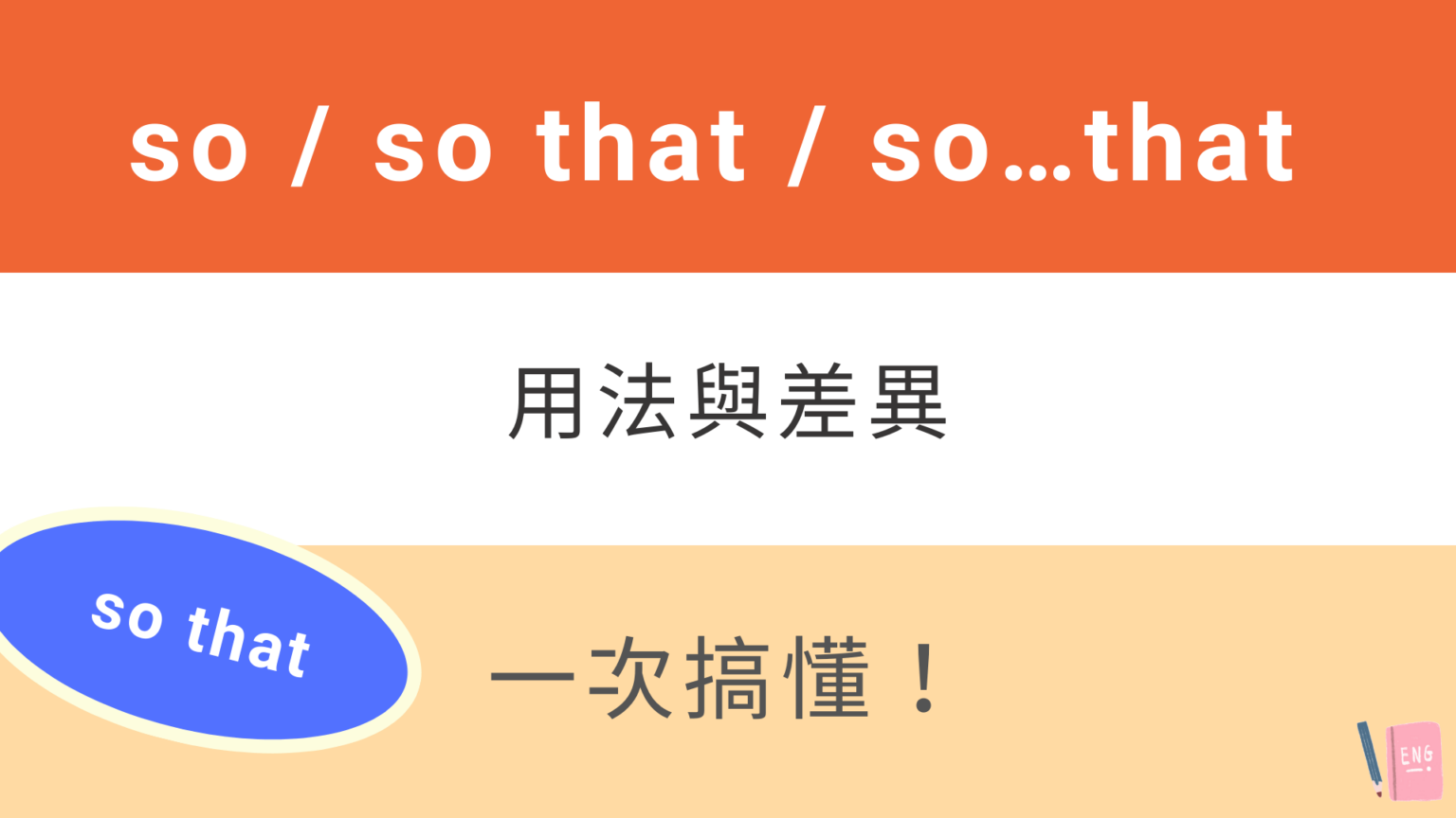 五分鐘教你分清楚英文 so / so that / so…that 用法！ – 全民學英文